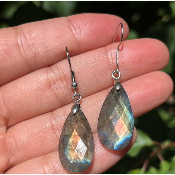 Jewelry | Stainless Steel Flashy Faceted Labradorite Drop Earrings ...